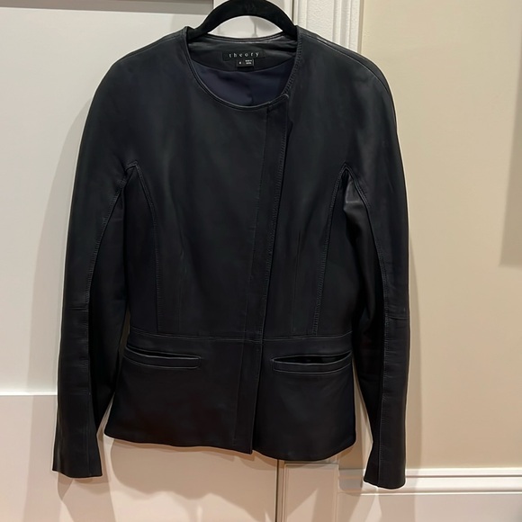 Theory | Jackets & Coats | Theory Navy Leather Jacket | Poshmark